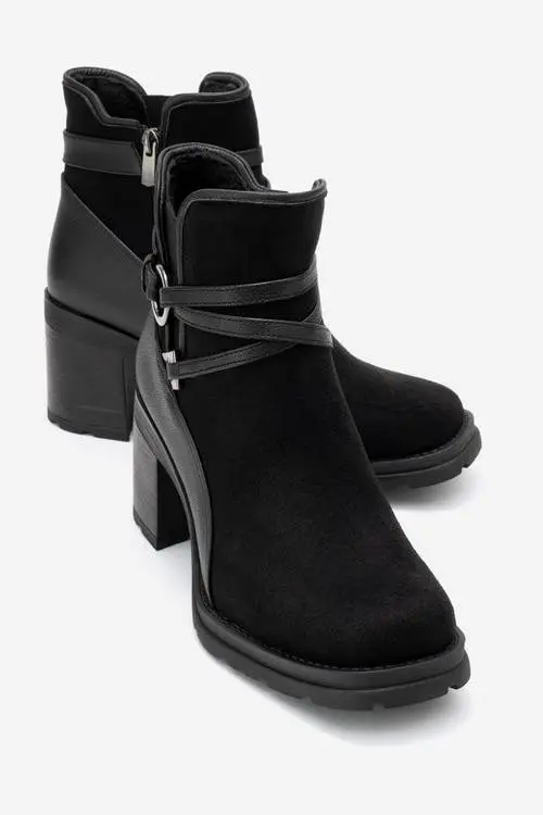 PROLOGUE SHOES Wern Block Heel Ankle Boots - Black Suede