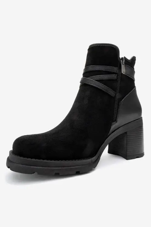 PROLOGUE SHOES Wern Block Heel Ankle Boots - Black Suede