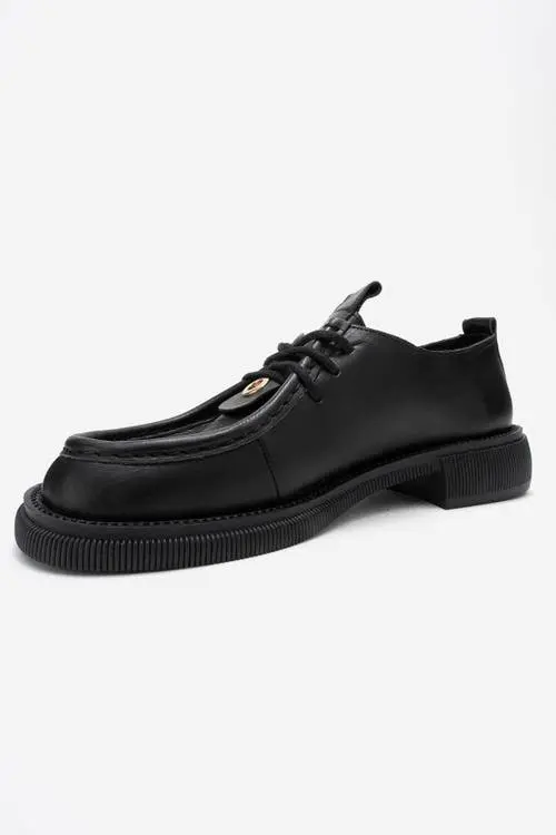 FOREVER & ALWAYS SHOES Band Leather Lace-up Loafer