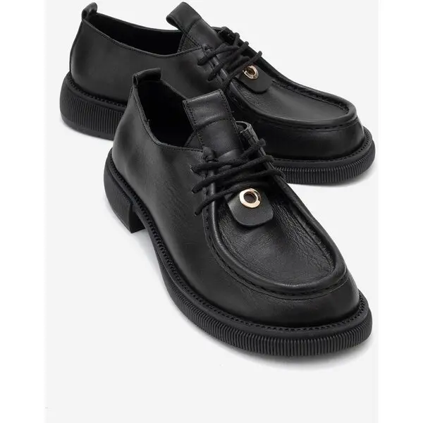 FOREVER & ALWAYS SHOES Band Leather Lace-up Loafer - Black
