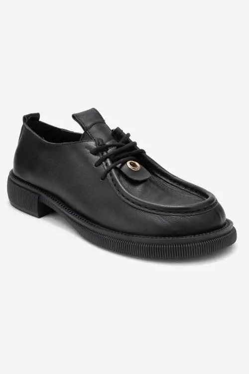 FOREVER & ALWAYS SHOES Band Leather Lace-up Loafer - Black