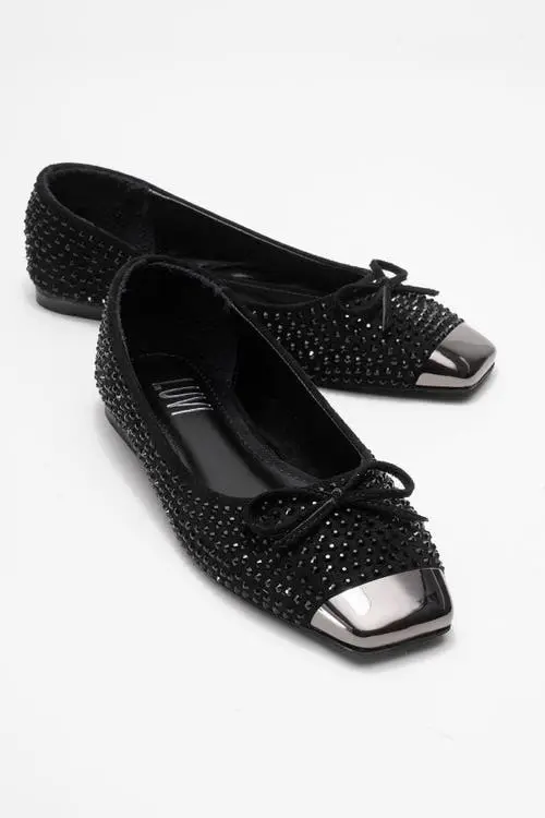 PROLOGUE SHOES Abra Bow Ballet Flat - Black Suede