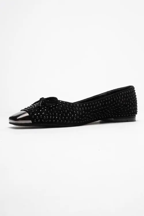 PROLOGUE SHOES Abra Bow Ballet Flat - Black Suede