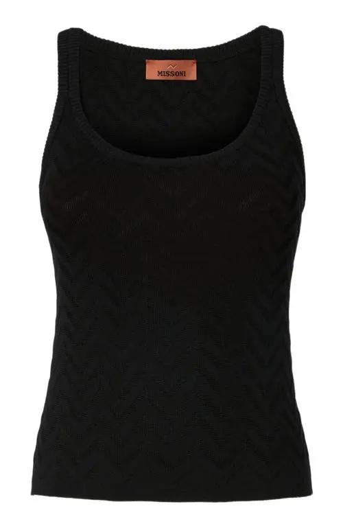 Missoni Stretch Cotton-viscose Tank Top With Chevron Pattern - Black