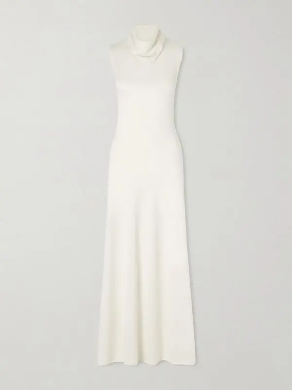 TOM FORD Draped Wool-blend Piqué Maxi Dress - Off-white