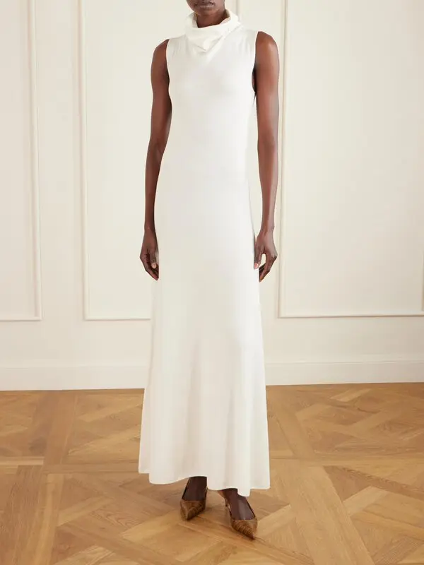TOM FORD Draped Wool-blend Piqué Maxi Dress - Off-white