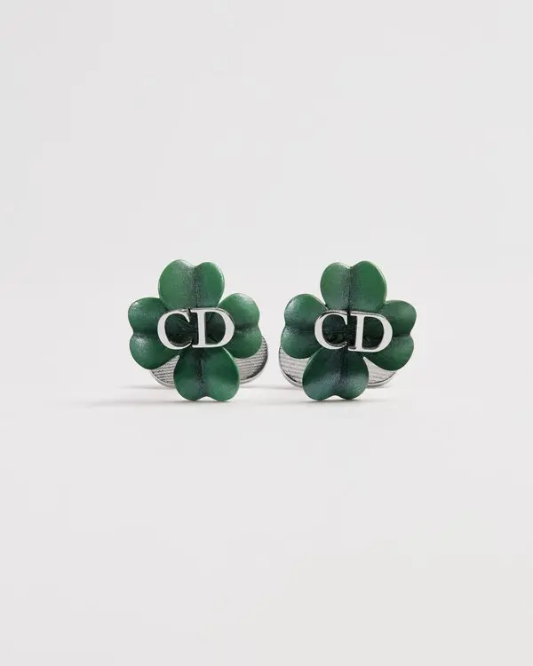 Dior Trèfle Cufflinks - Silver And Green Resin