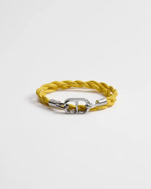 Dior Cd Icon Woven Leather Double Bracelet - Yellow Calfskin And Silver-finish Brass