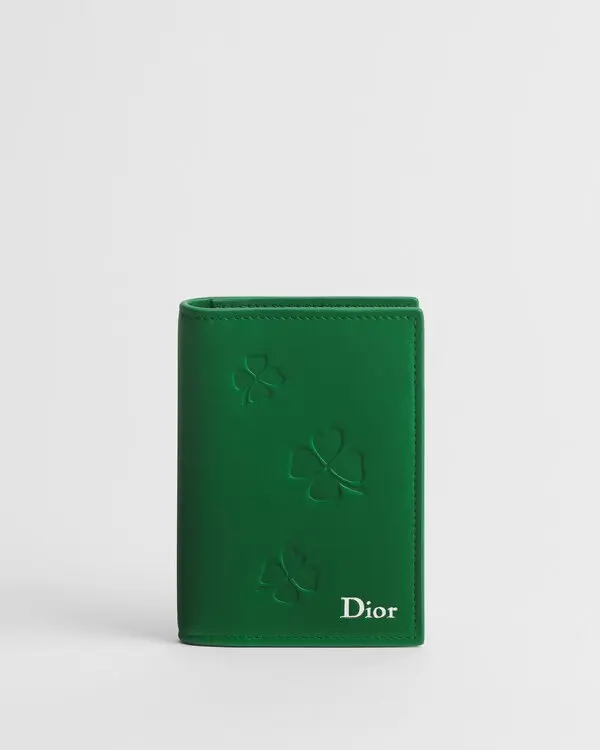 Dior Bifold Card Holder - Bright Green Dior Clover Embossed Calfskin