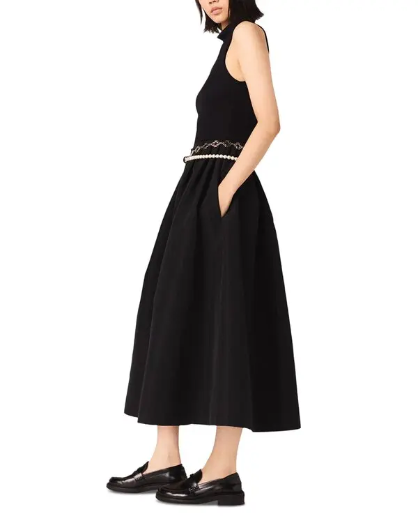 Maje Mixed Media Taffeta Midi Dress