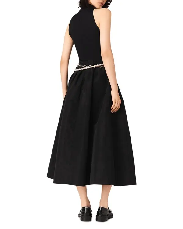 Maje Mixed Media Taffeta Midi Dress