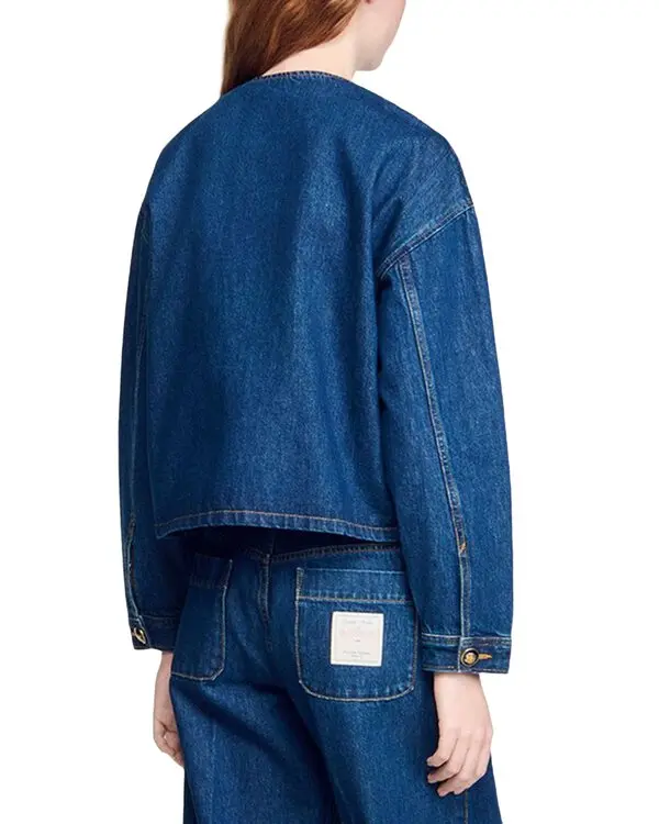 Sandro Collarless Denim Jacket - Deep Blue
