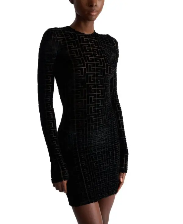 Balmain Short Monogrammed Velvet Dress