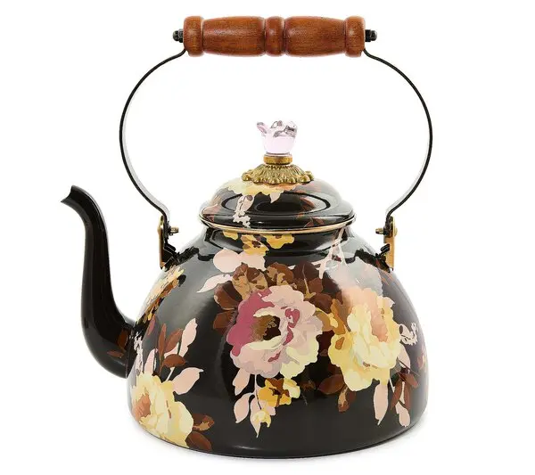MACKENZIE-CHILDS As Is 3qt Wild Rose Enamel Tea Kettle - One-color