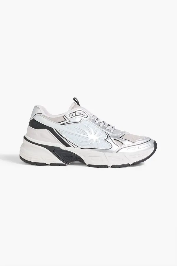 Palm Angels Metallic Leather And Mesh Sneakers - Silver