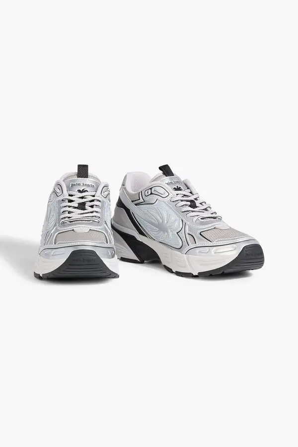 Palm Angels Metallic Leather And Mesh Sneakers - Silver