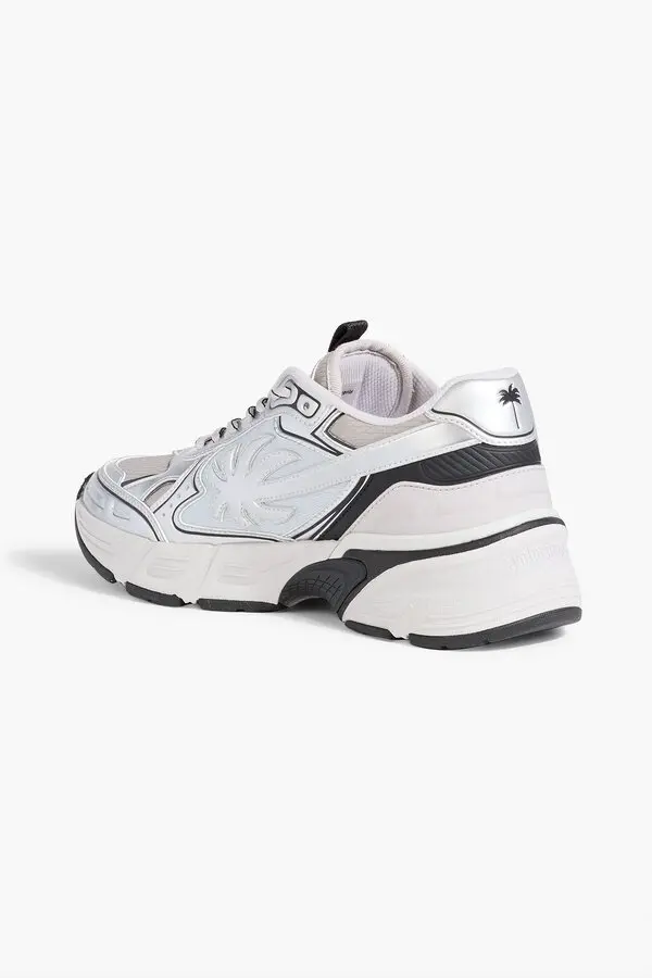 Palm Angels Metallic Leather And Mesh Sneakers - Silver
