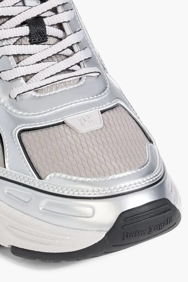 Palm Angels Metallic Leather And Mesh Sneakers - Silver