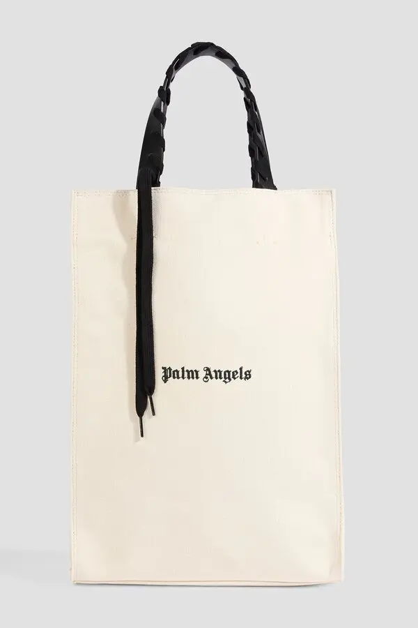 Palm Angels Leather-trimmed Cotton-canvas Tote - Ecru