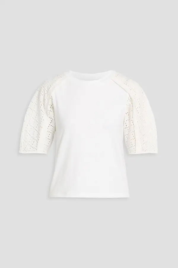 3.1 Phillip Lim Broderie Anglaise Paneled T-shirt - White