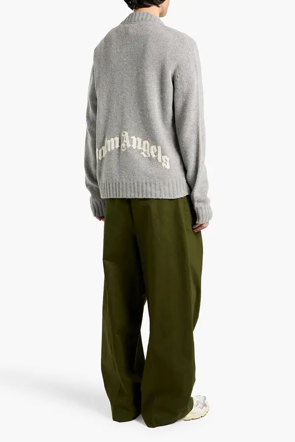 Palm Angels Intarsia Wool-blend Cardigan - Light Gray