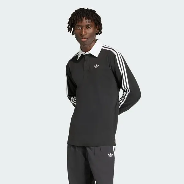 Adidas 3-stripes Rugby Longsleeve Polo - Black