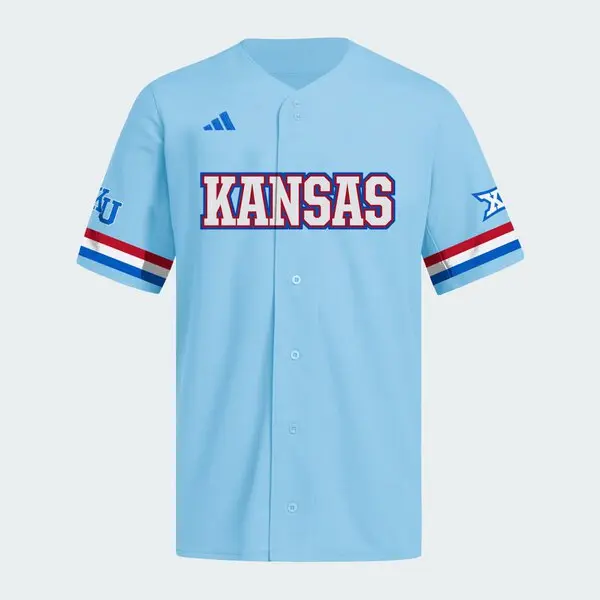 Adidas Kansas Light Blue Full Button Jersey - Team Light Blue