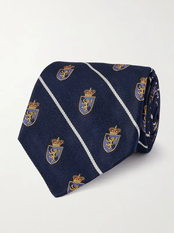 Polo Ralph Lauren Club 9cm Embroidered Striped Silk-twill Tie - Blue