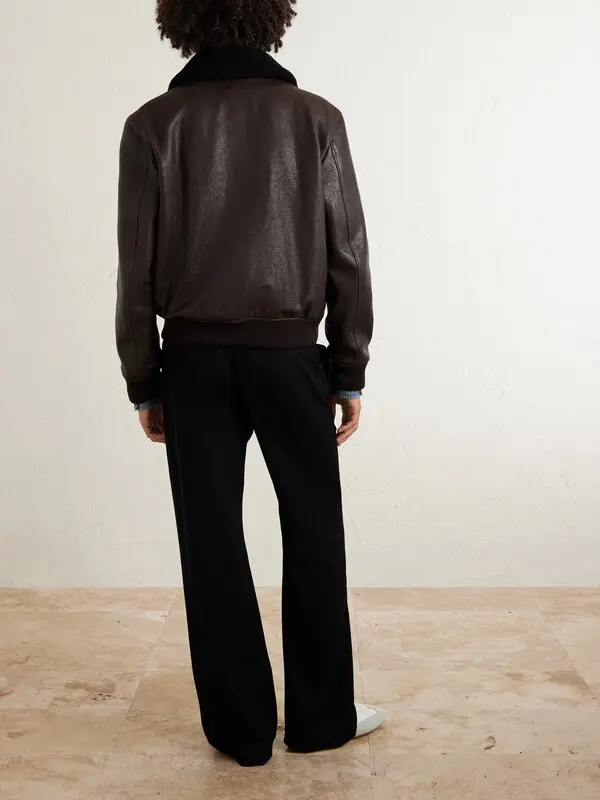 Saint Laurent Shearling-trimmed Full-grain Leather Jacket - Brown
