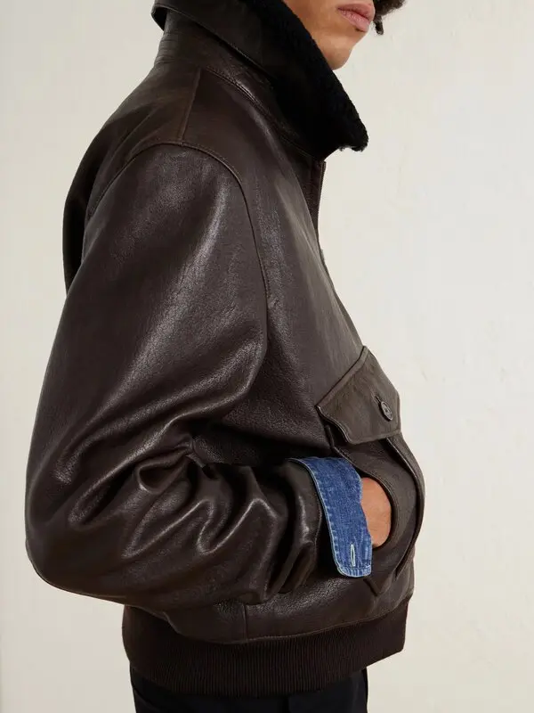 Saint Laurent Shearling-trimmed Full-grain Leather Jacket - Brown