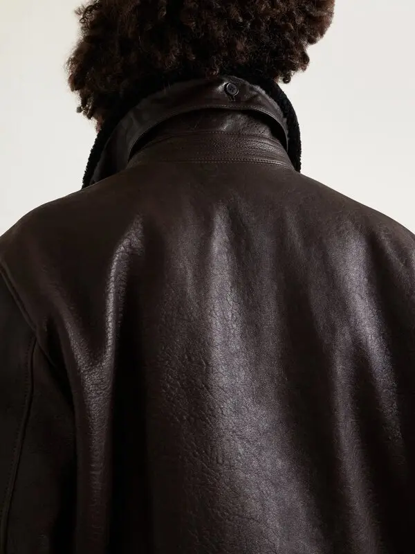Saint Laurent Shearling-trimmed Full-grain Leather Jacket - Brown