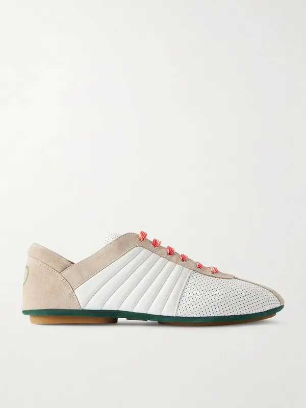 Valentino Garavani Suede-trimmed Perforated Leather Sneakers - White