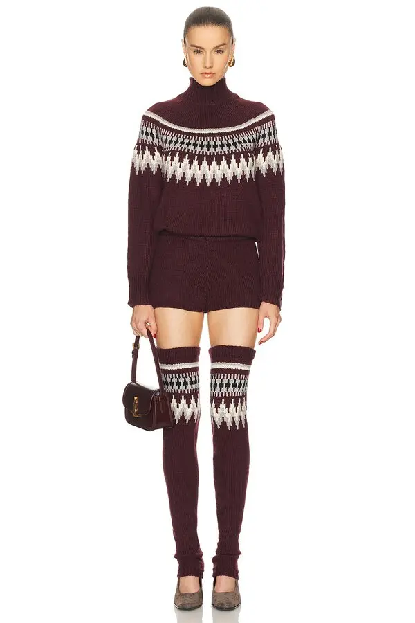 SEROYA Rocky Romper With Detached Leg Warmers - Merlot Fairisle