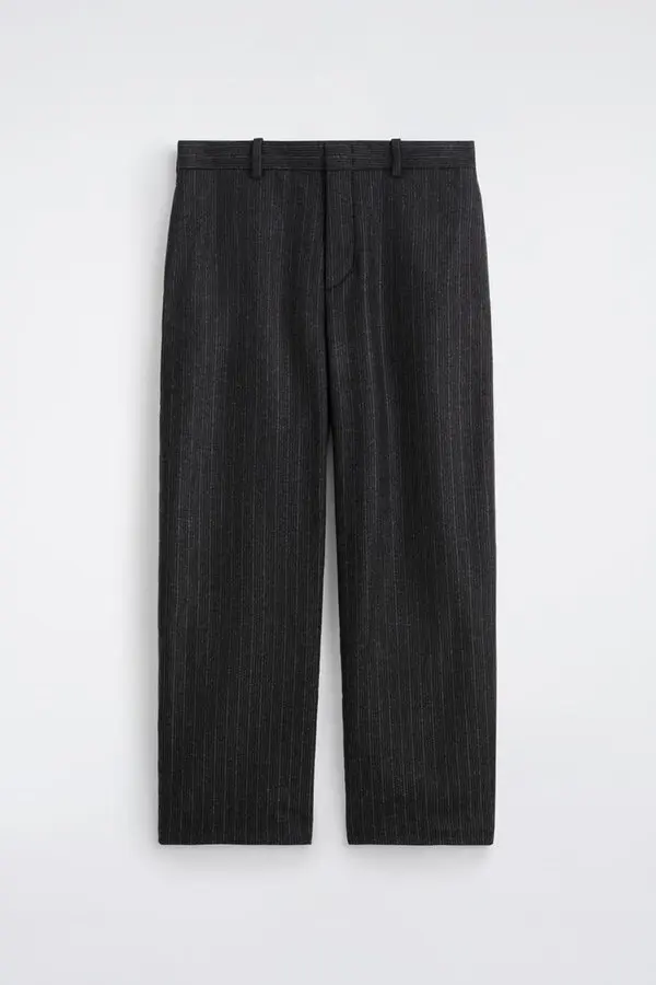 Cos Pinstriped Wool Relaxed-fit Tapered Pants - Gray