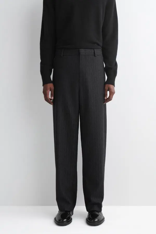 Cos Pinstriped Wool Relaxed-fit Tapered Pants - Gray