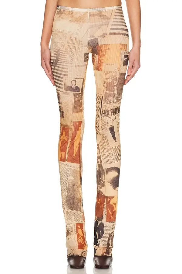 Jean Paul Gaultier Printed Mesh Trousers - Ecru, Light Grey, & Red