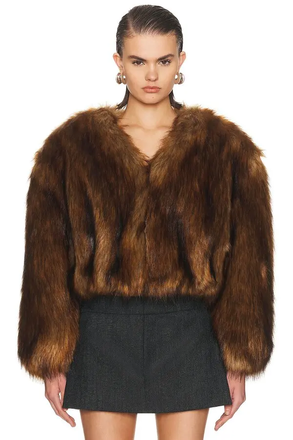 Alexander Wang Faux Fur Cropped Jacket - Chestnut