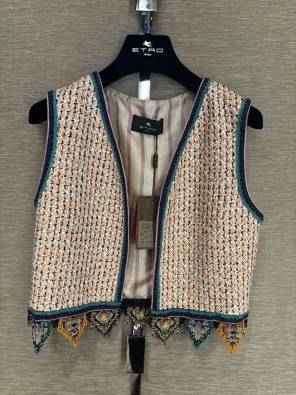 Etro Tweed Vest With Beaded Trim - Multicolor