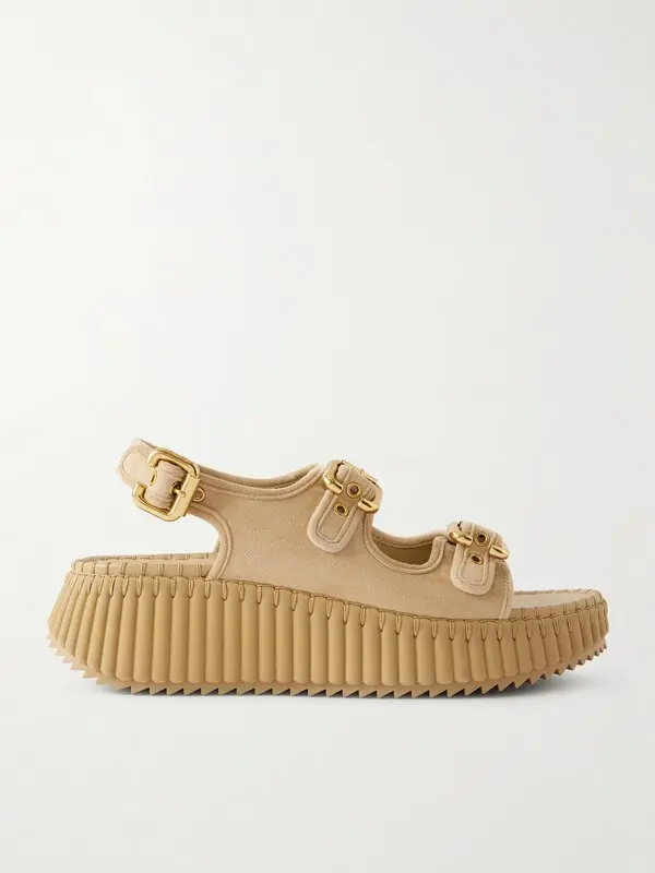 Chloé Nama Suede Platform Sandals - Neutrals