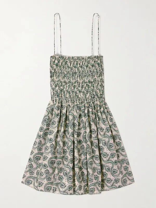 Matteau Shirred Printed Organic Cotton-poplin Mini Dress - Multi