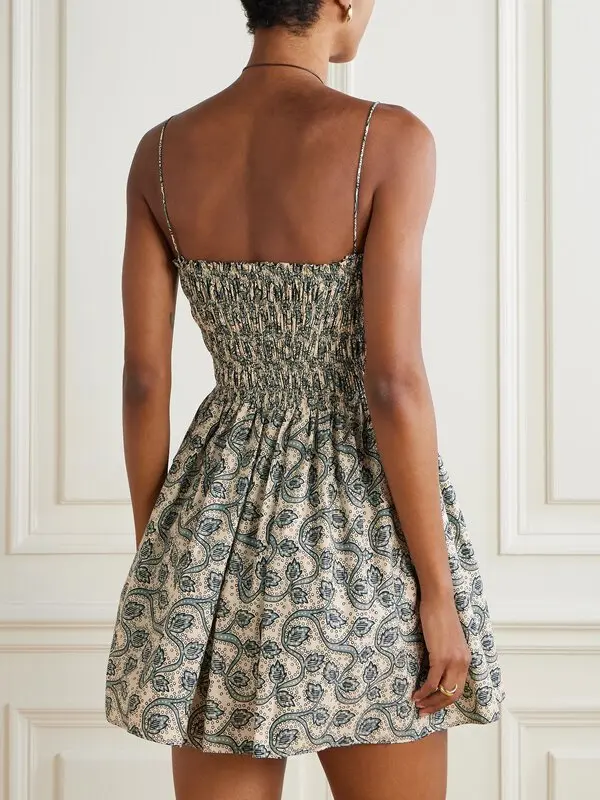 Matteau Shirred Printed Organic Cotton-poplin Mini Dress - Multi