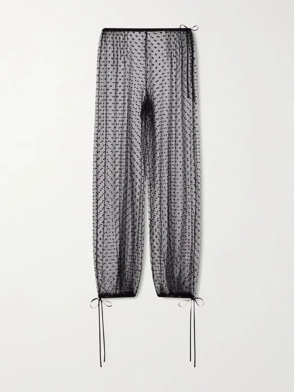 Kiki De Montparnasse Bow-detailed Flocked Tulle Tapered Pants - Black