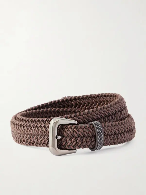 Brunello Cucinelli Bead-embellished Woven Belt - Brown