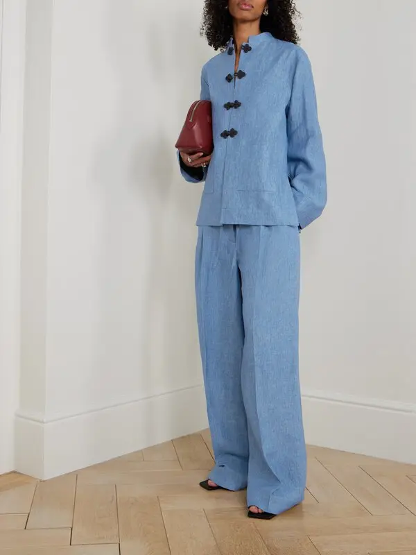 RÓHE Linen Wide-leg Trousers - Blue
