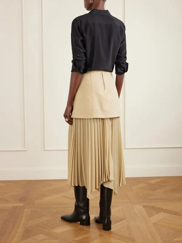 Veronica Beard Patricka Asymmetric Layered Pleated Skirt - Neutrals
