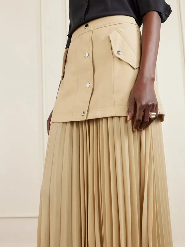Veronica Beard Patricka Asymmetric Layered Pleated Skirt - Neutrals