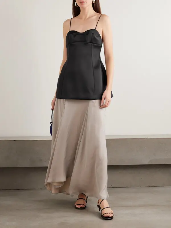 RÓHE Paneled Duchesse-satin Peplum Bustier Top - Black