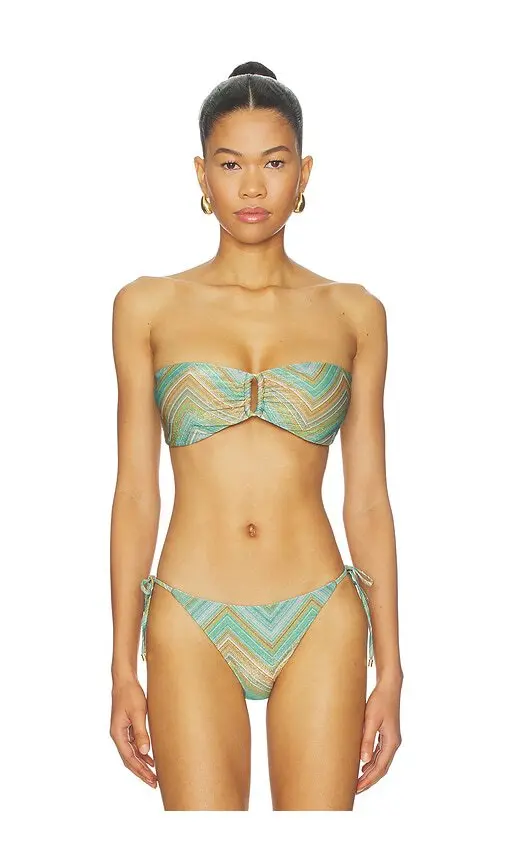 PQ Detail Bandeau Bikini Top - Green Printed
