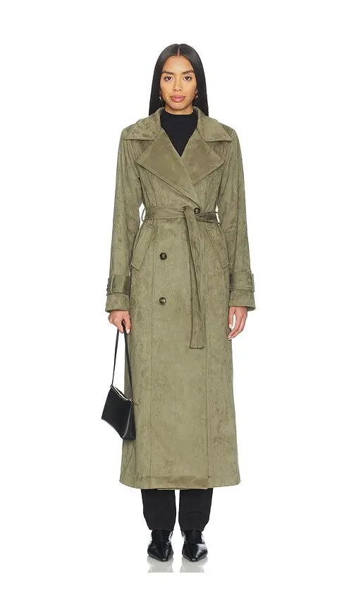SNDYS. Sutton Faux Suede Trench Coat - Olive