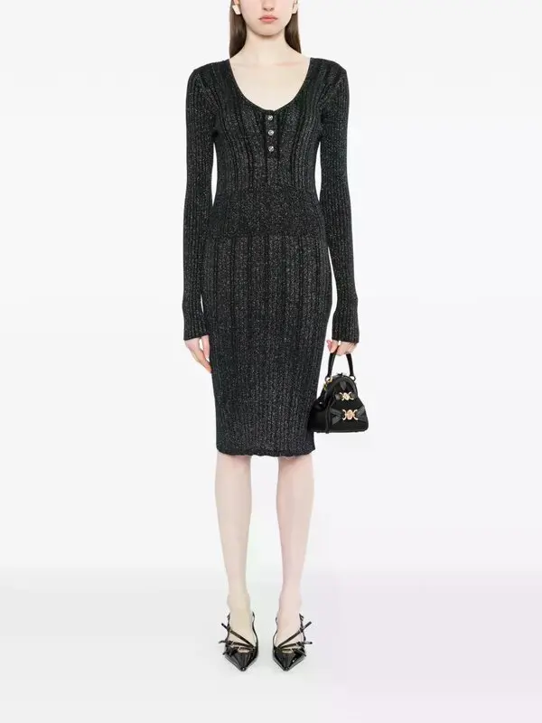 Versace Ribbed Knit Midi Dress With Medusa Buttons